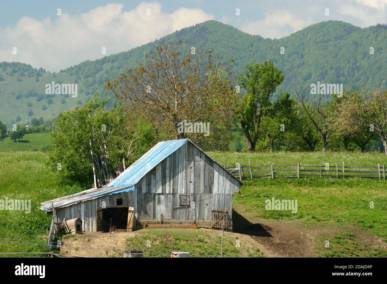 Simple wooden barn in Brasov County, Transylvania, Romania Stock Photo ...