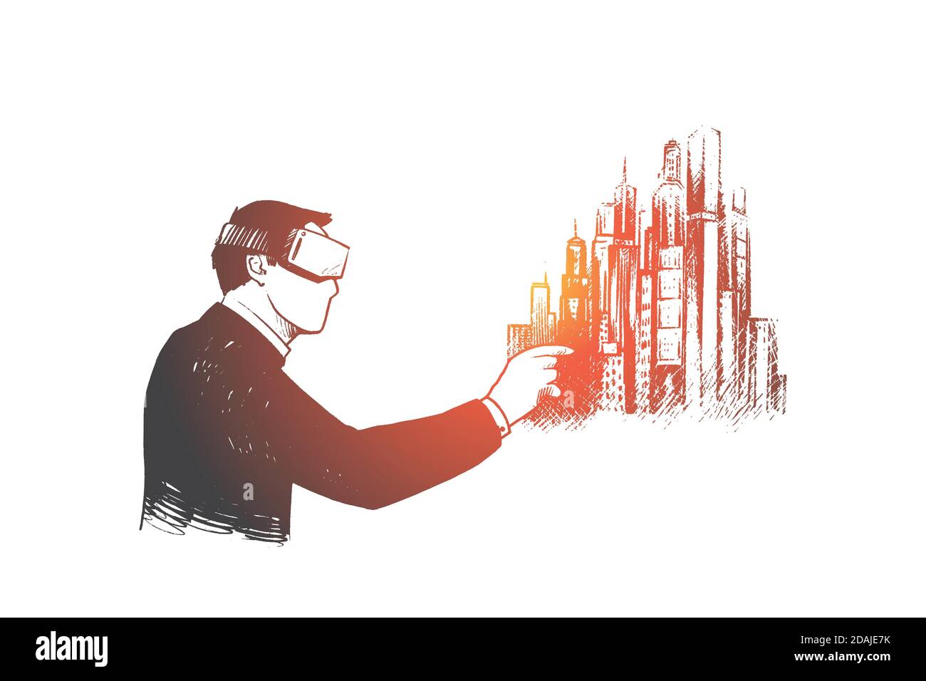 Virtual reality concept. Hand drawn isolated vector Stock Vector Image ...