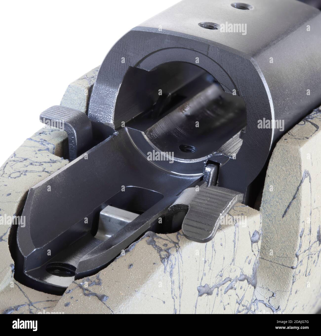 Bolt action rifle receiver with the bolt removed isolated on white ...