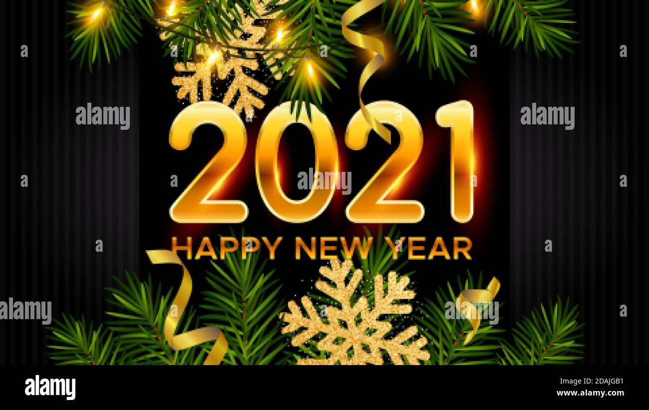 2021 New Year background with golden numbers 2021, realistic pine ...