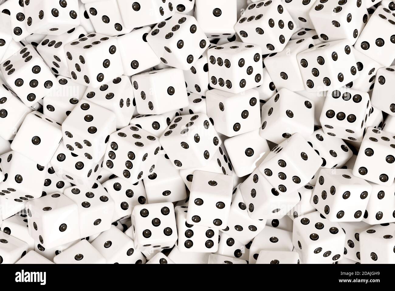 Top view of many white dice. 3d illustration Stock Photo - Alamy