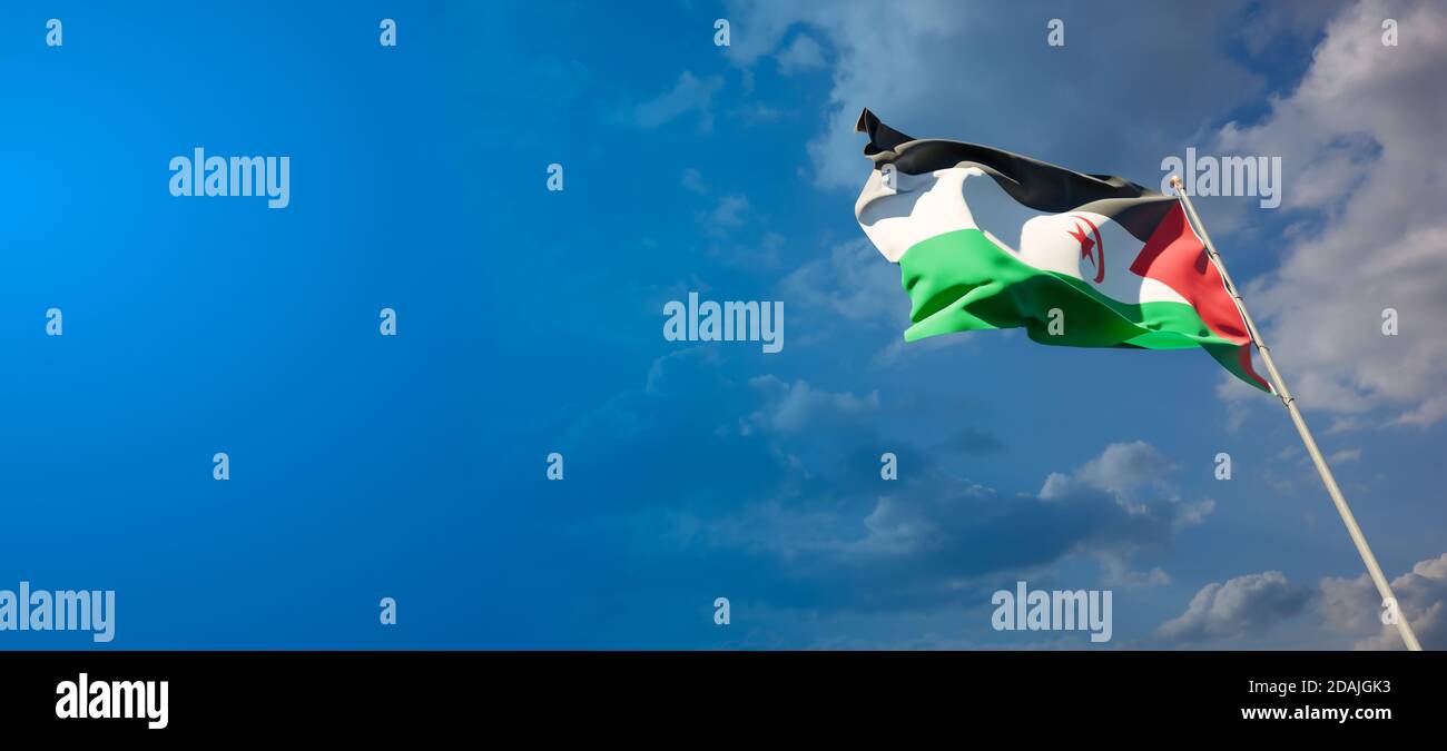 Beautiful national state flag of Sahrawi with blank space. Sahrawi flag ...