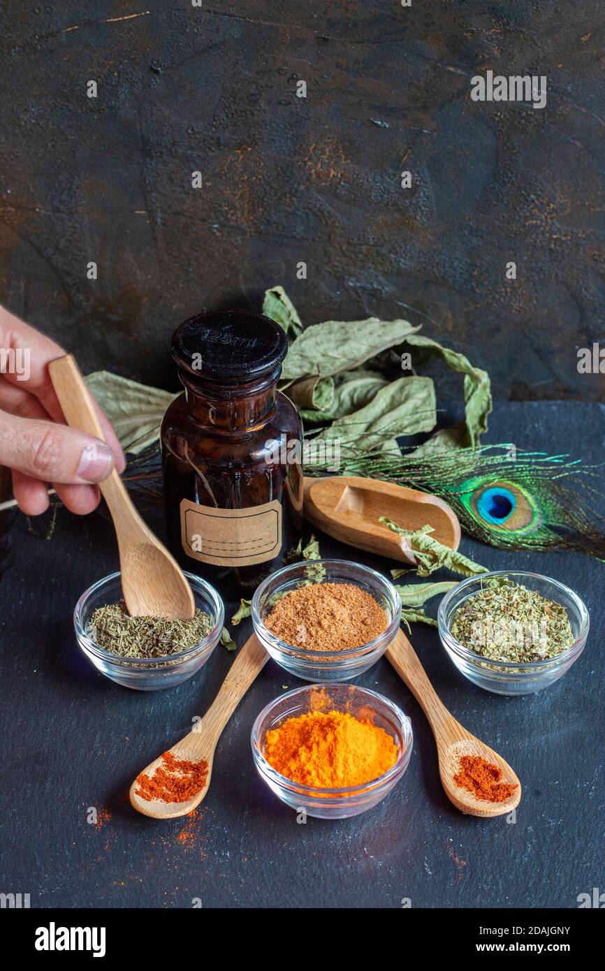 Spices, herbs and medicinal herbs Stock Photo - Alamy