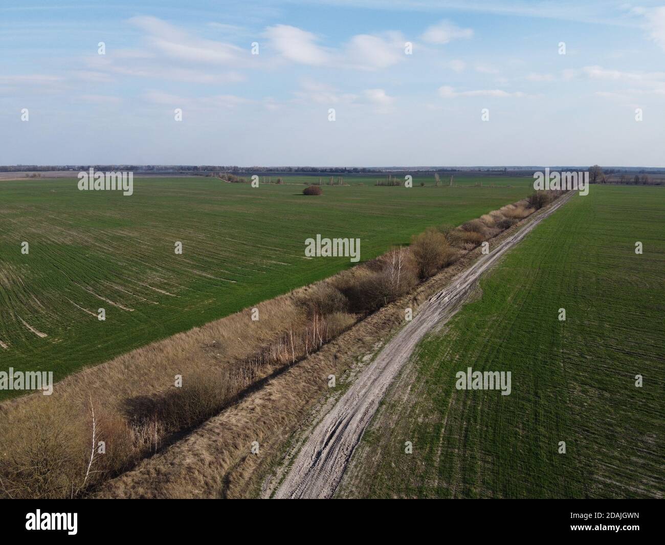 Abandoned land reclamation canal in the field, aerial view ...