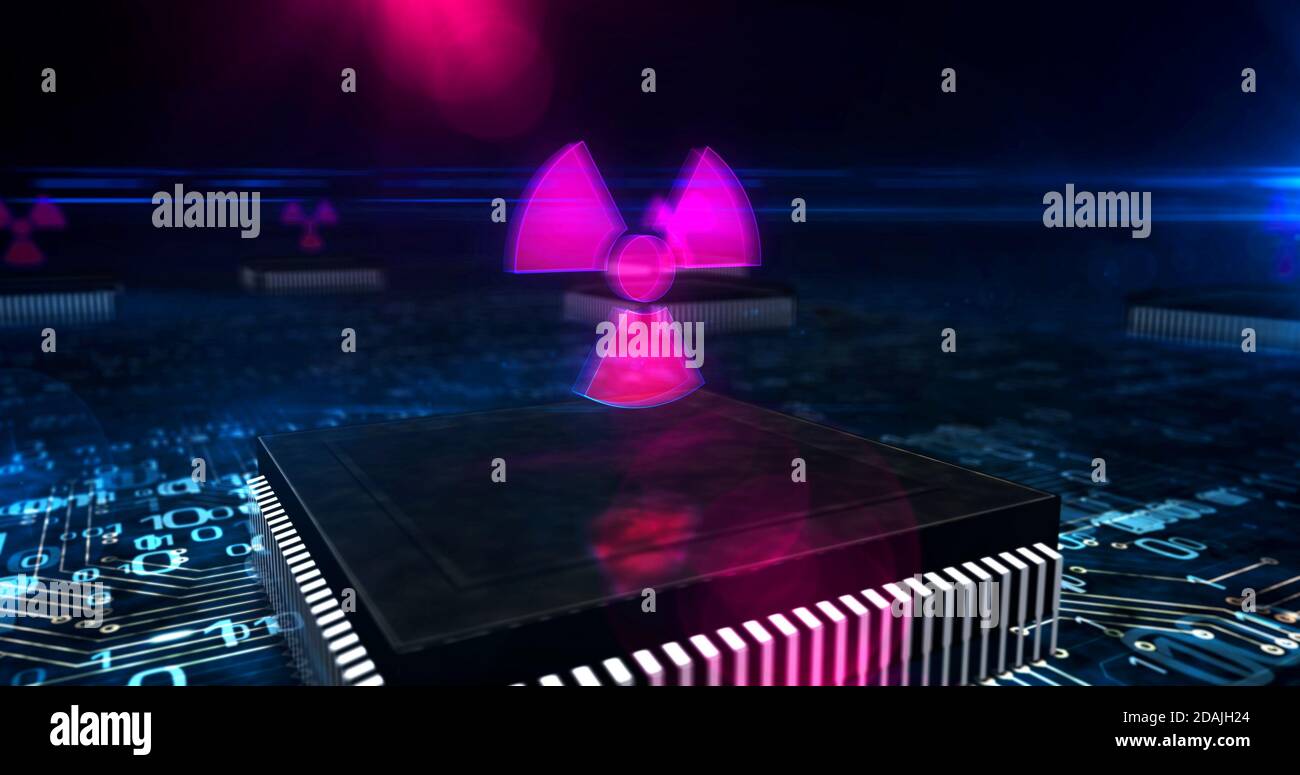 Cyber attack with nuclear symbol, danger, digital war, cybernetic ...