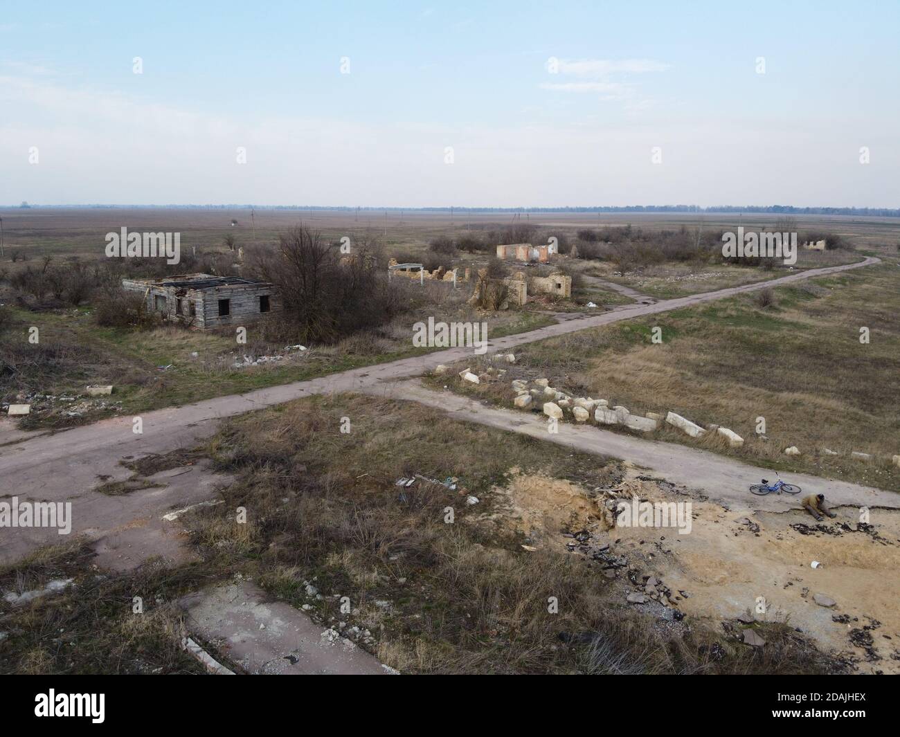 Destroyed livestock farm in the north of Ukraine, aerial view ...