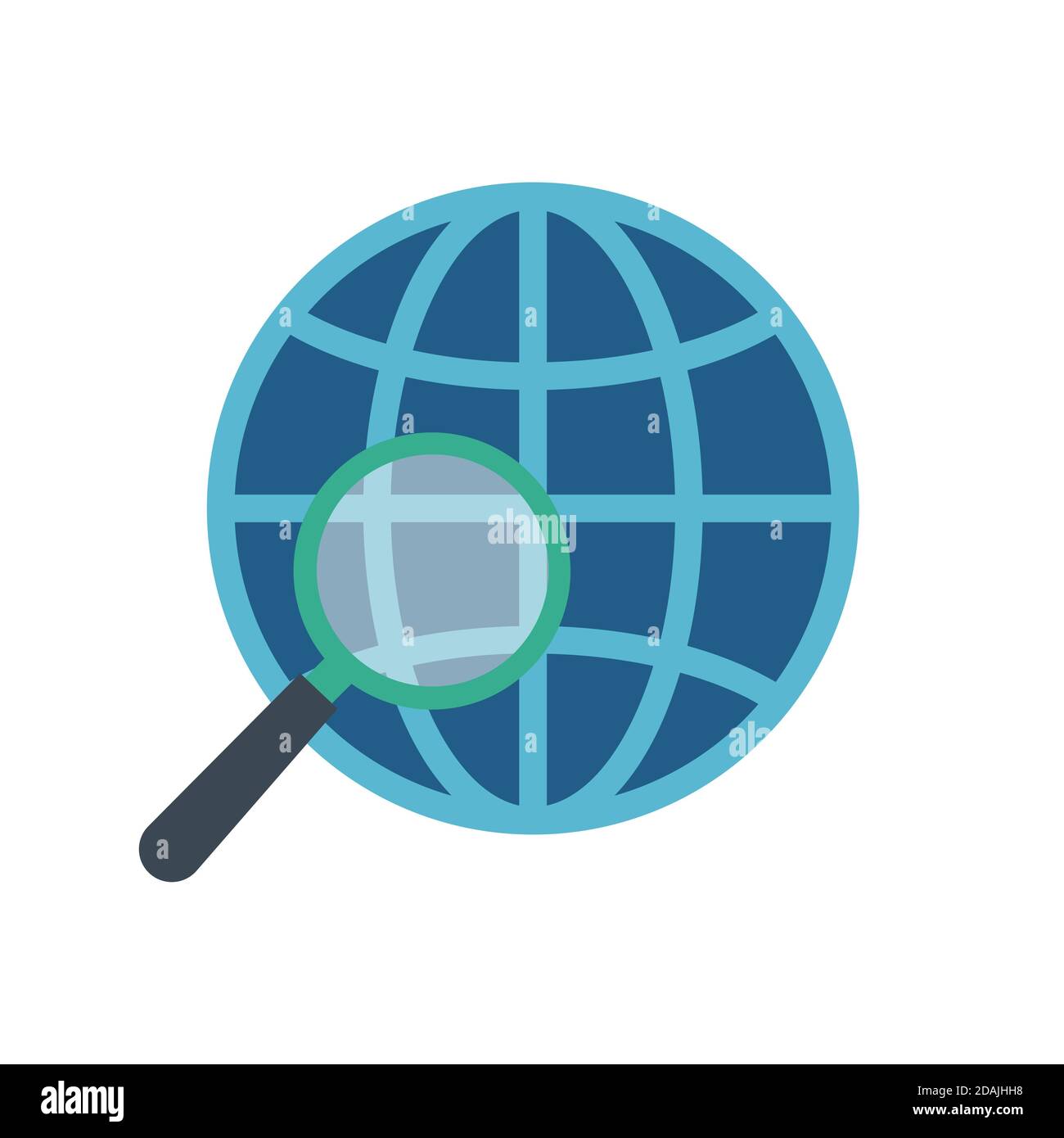 Magnifying glass with globe on white background. Analyzing the world ...