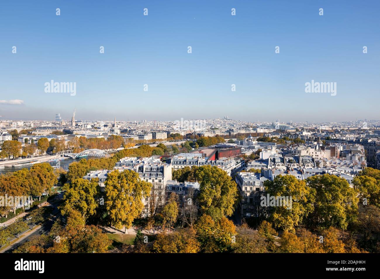 Cityscape of Paris City. Aerial panoramic view of Paris roofs and Seine ...
