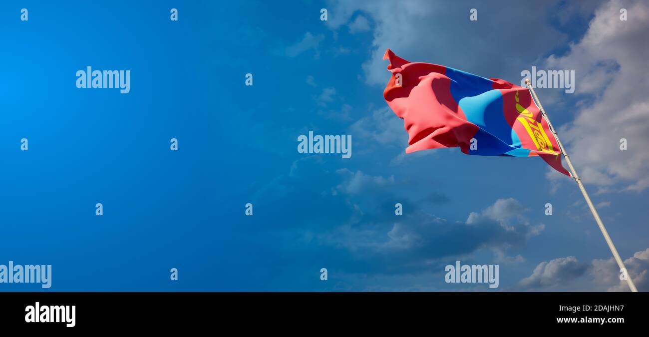 Beautiful national state flag of Mongolia with blank space. Mongolia ...