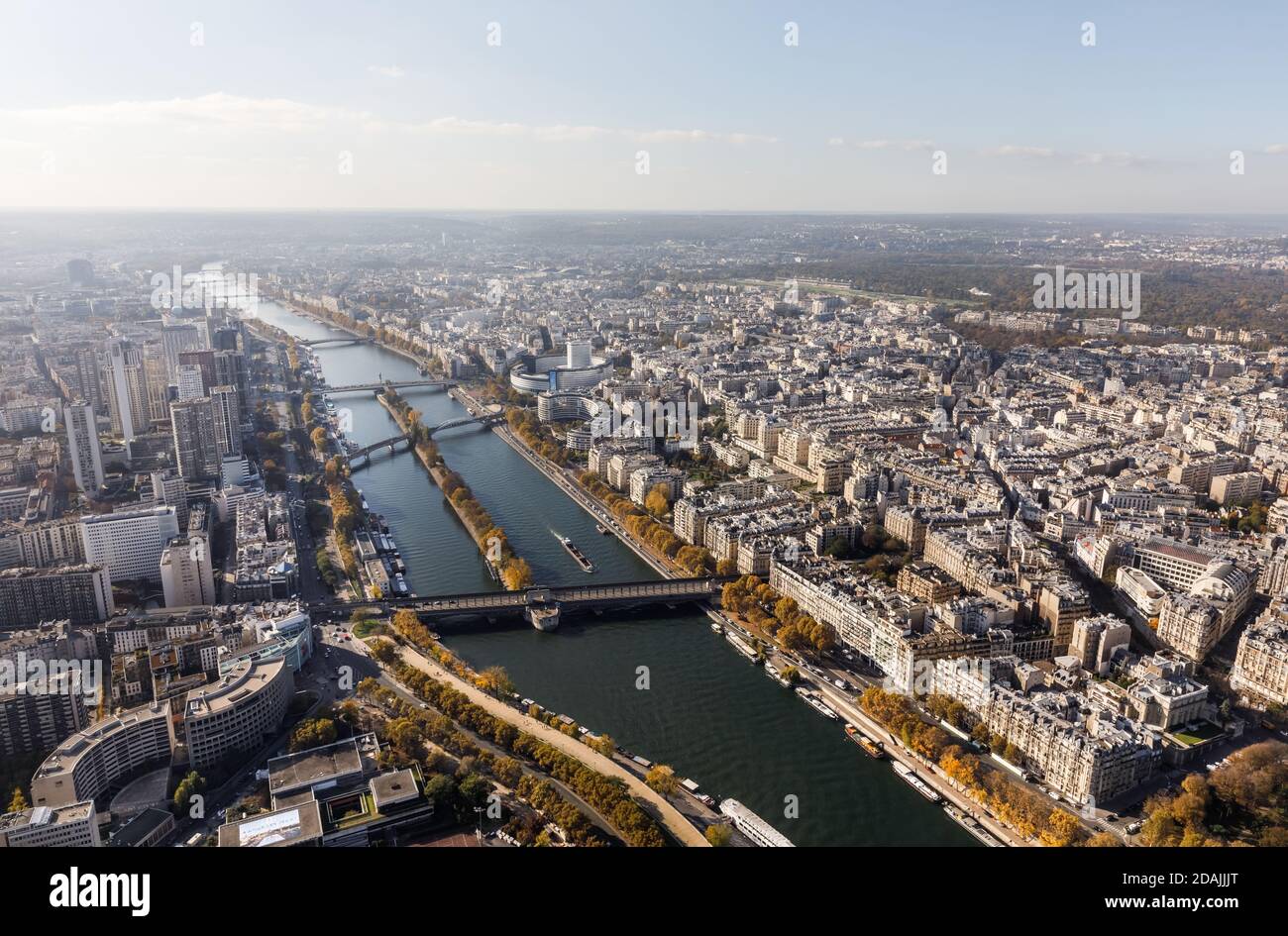 Cityscape of Paris City. Aerial panoramic view of Paris roofs and Seine ...