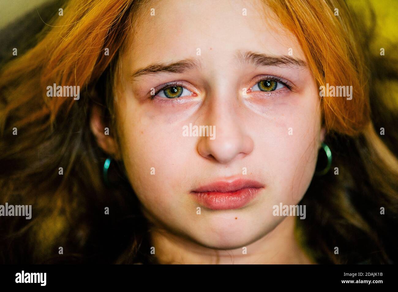 little sad girl after crying. Crying little beautiful girl with sad ...