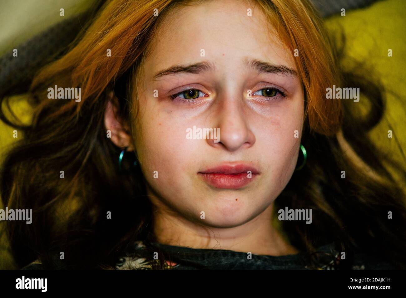 little sad girl after crying. Crying little beautiful girl with sad ...