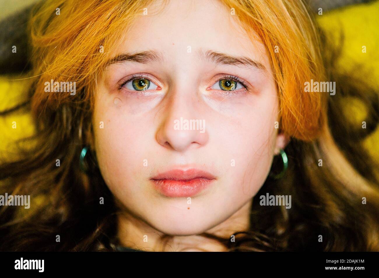 little sad girl after crying. Crying little beautiful girl with sad ...