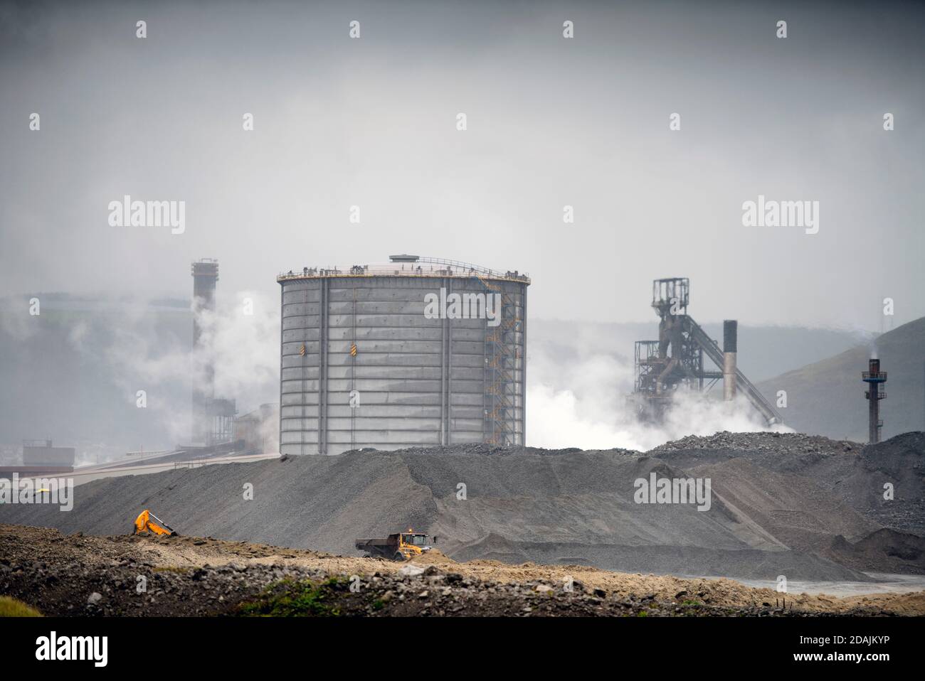A coal stockyard at the Tata Steelworks in Port Talbot, South Wales ...