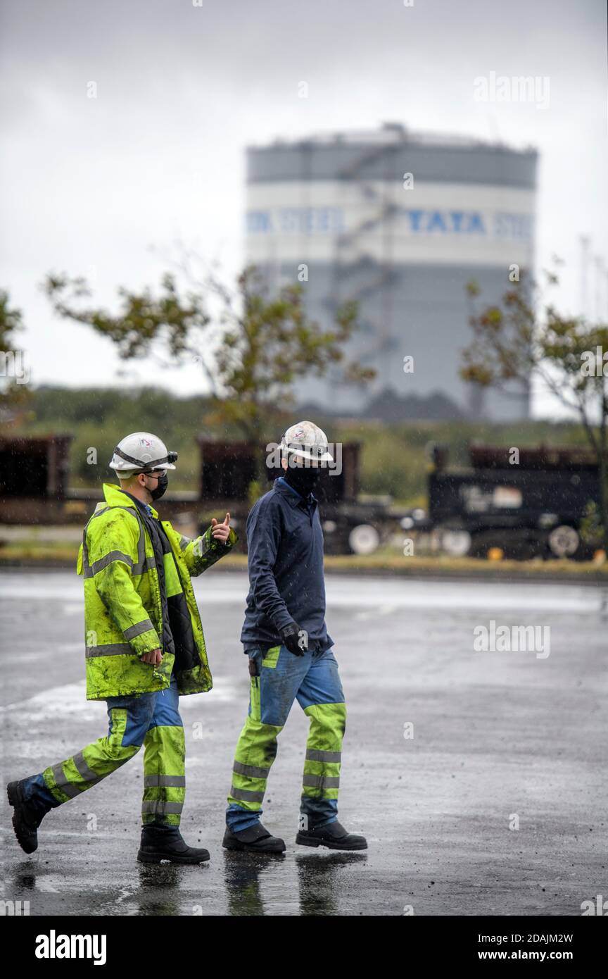 Two workers at the Tata Steelworks in Port Talbot, South Wales Stock ...