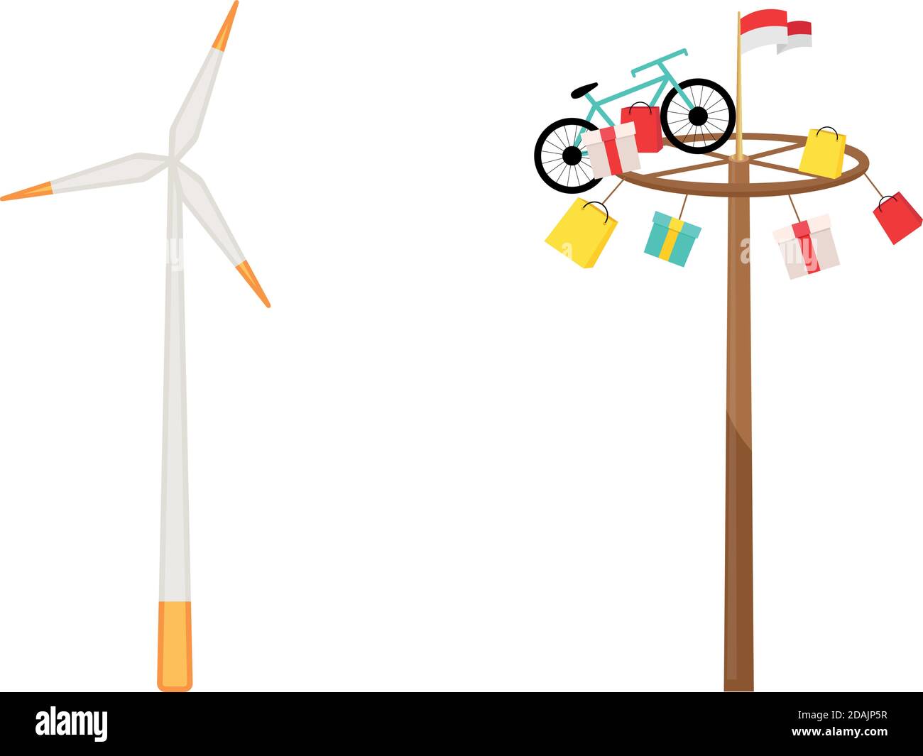 Wind turbine and greasy pole flat color vector objects set Stock Vector ...