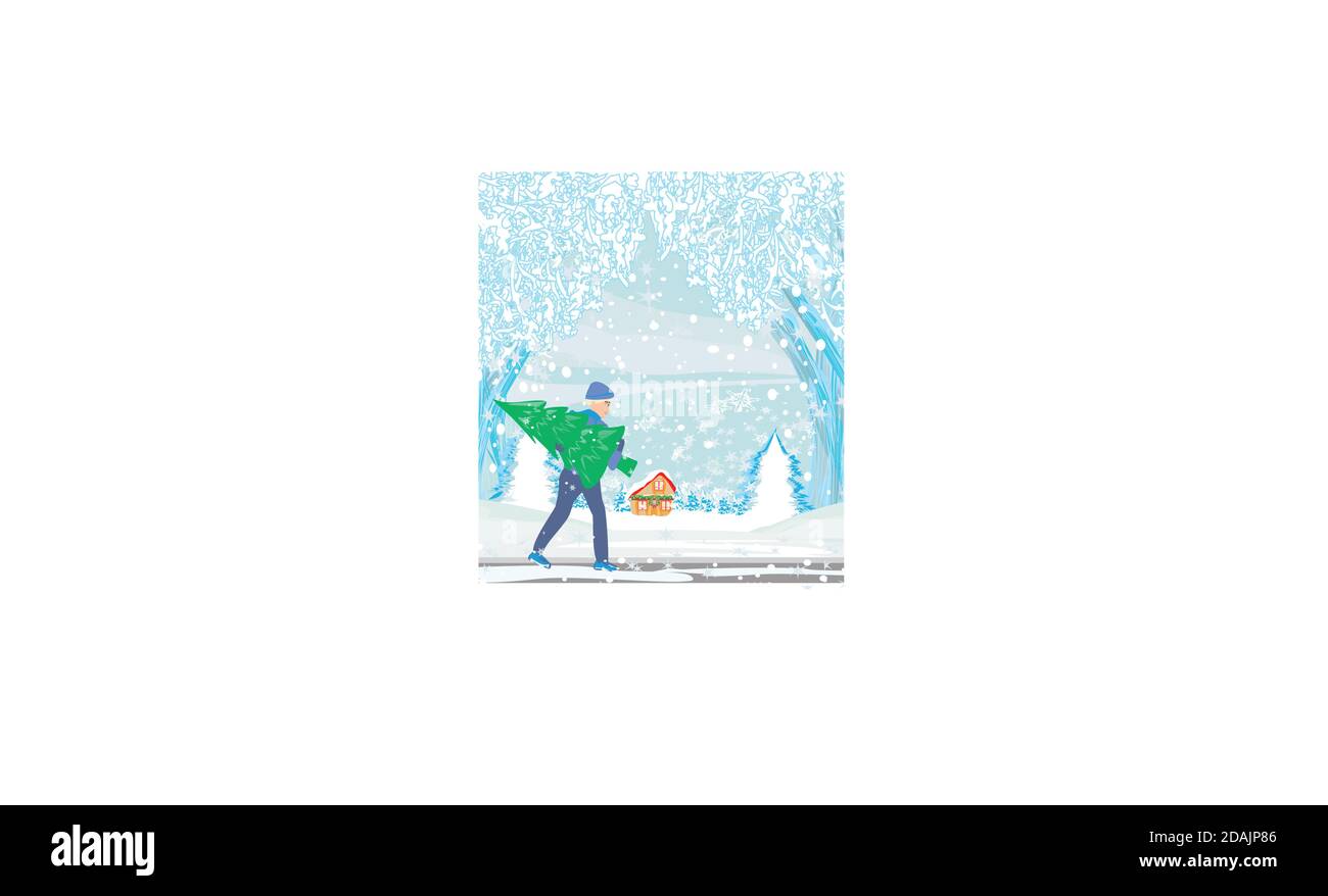 Man carrying christmas tree Stock Vector Images - Alamy