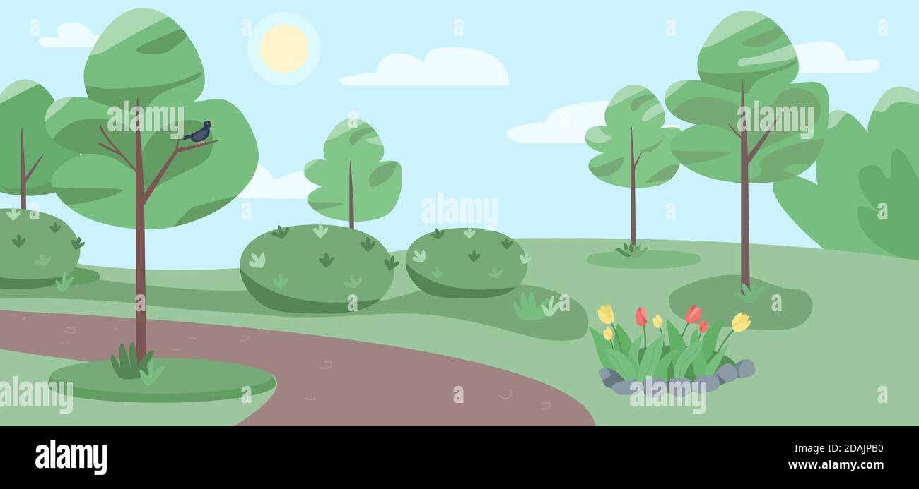 Empty public park flat color vector illustration Stock Vector Image ...
