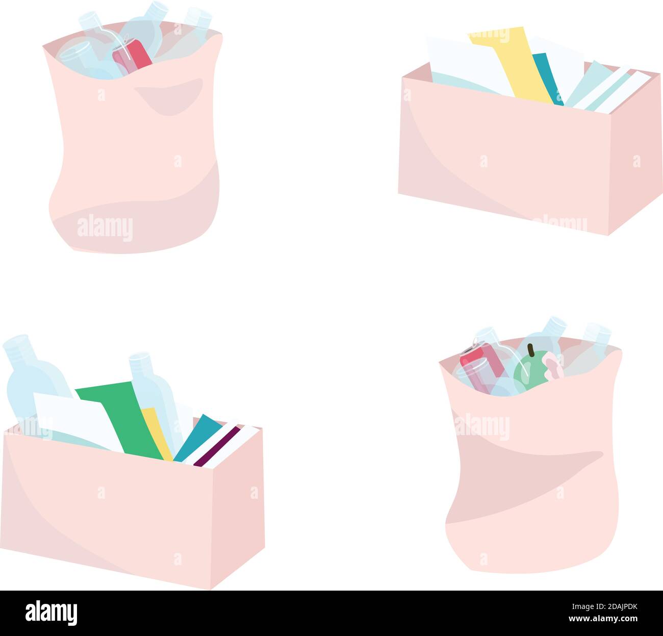Waste boxes and bags flat color vector objects set Stock Vector Image ...