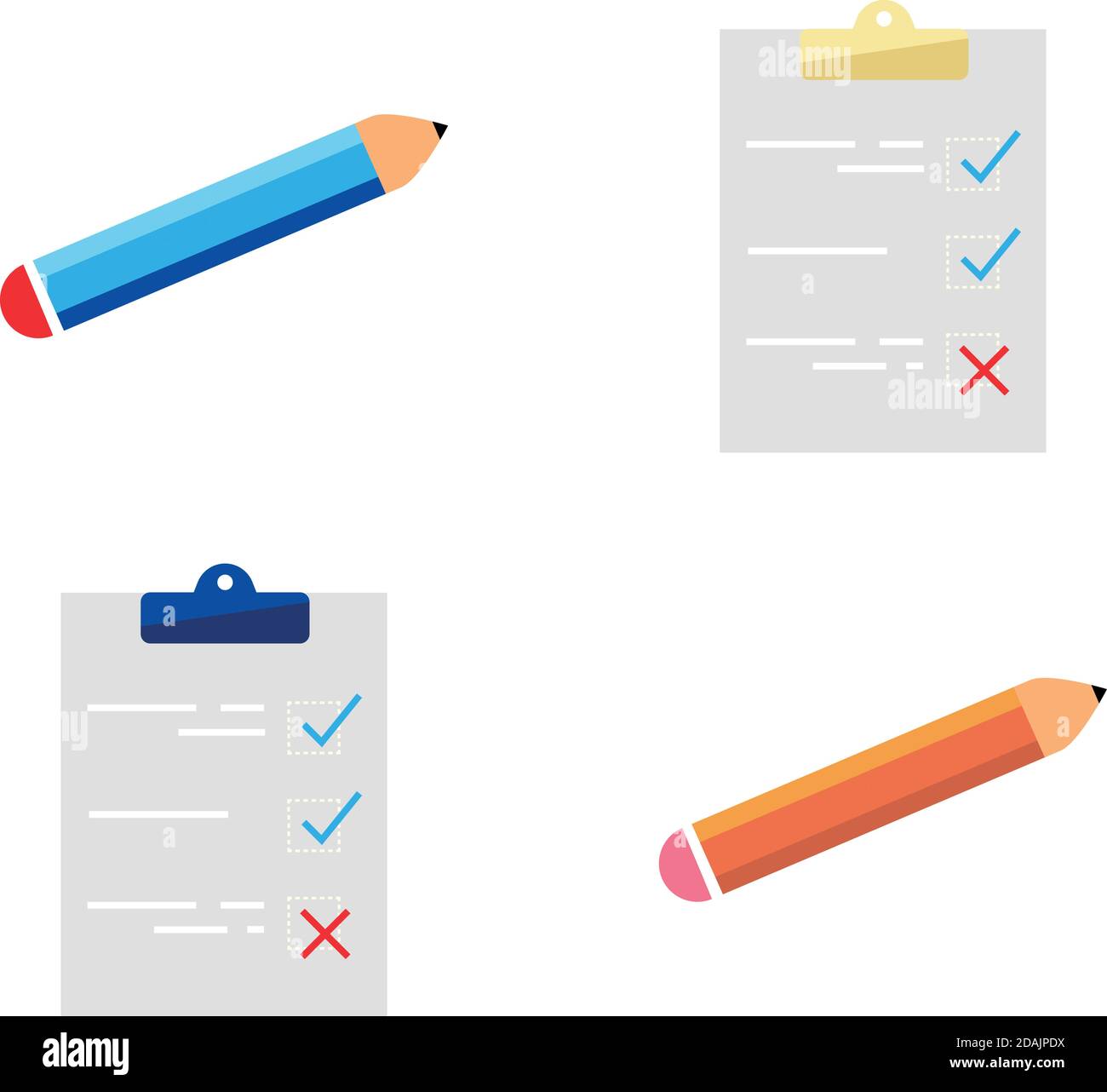 Checklist and pencil flat color vector objects set Stock Vector Image ...