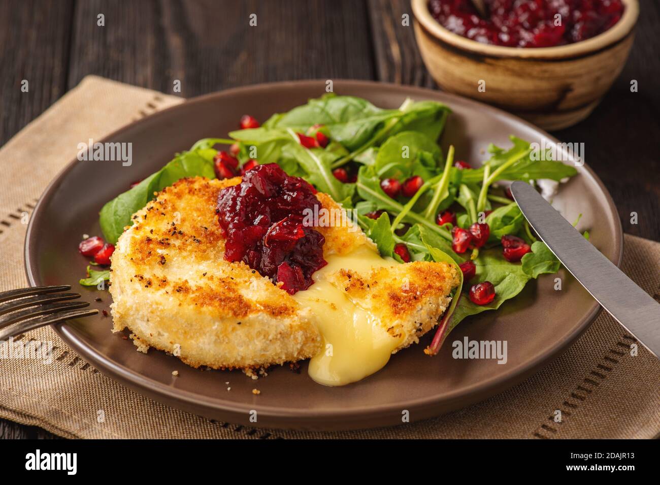 Fried camembert cheese and cranberry sauce Stock Photo - Alamy