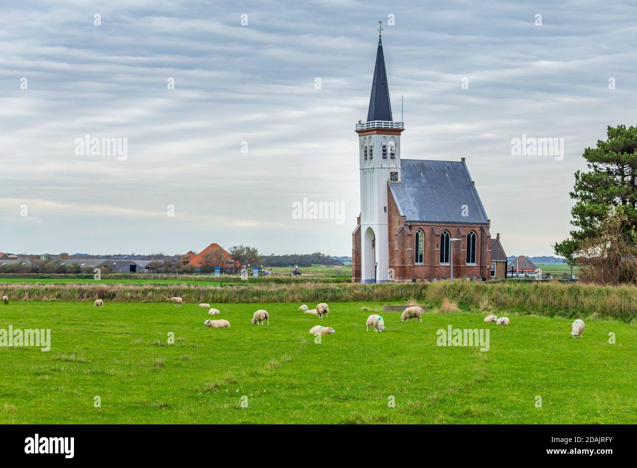 Picturesque churh Den Hoorn in rural areas of the Wadden sialnd Texel ...
