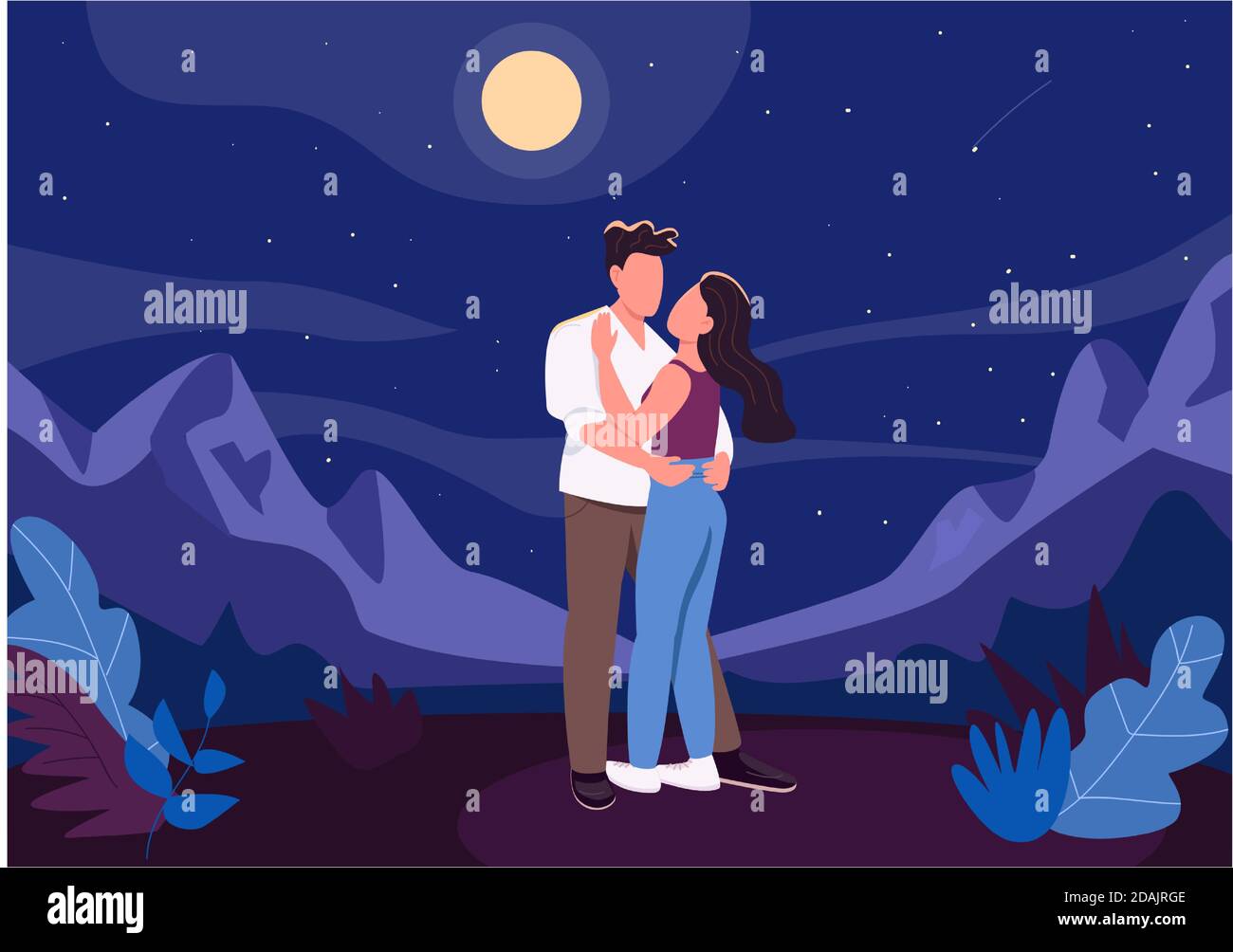 Midnight romantic date flat color vector illustration Stock Vector ...