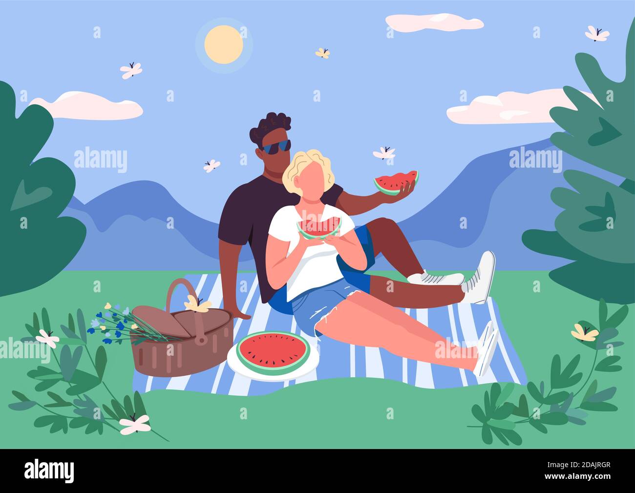 Summer couple picnic flat color vector illustration Stock Vector Image ...
