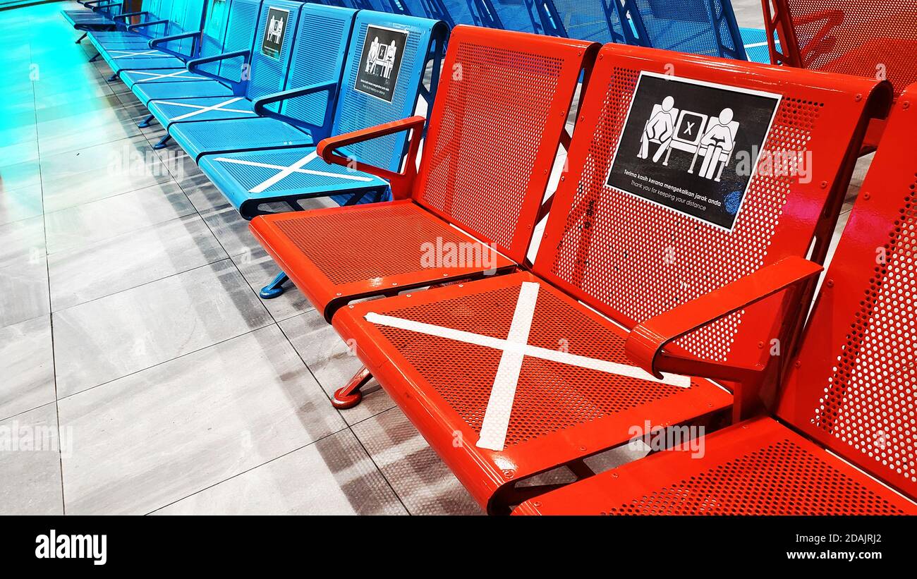 Airport Lounge, Seating Benches Lined Through One Seat. Social ...