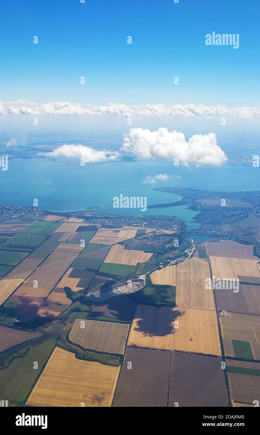 The view from the airplane window to the ground. Landscape view from ...