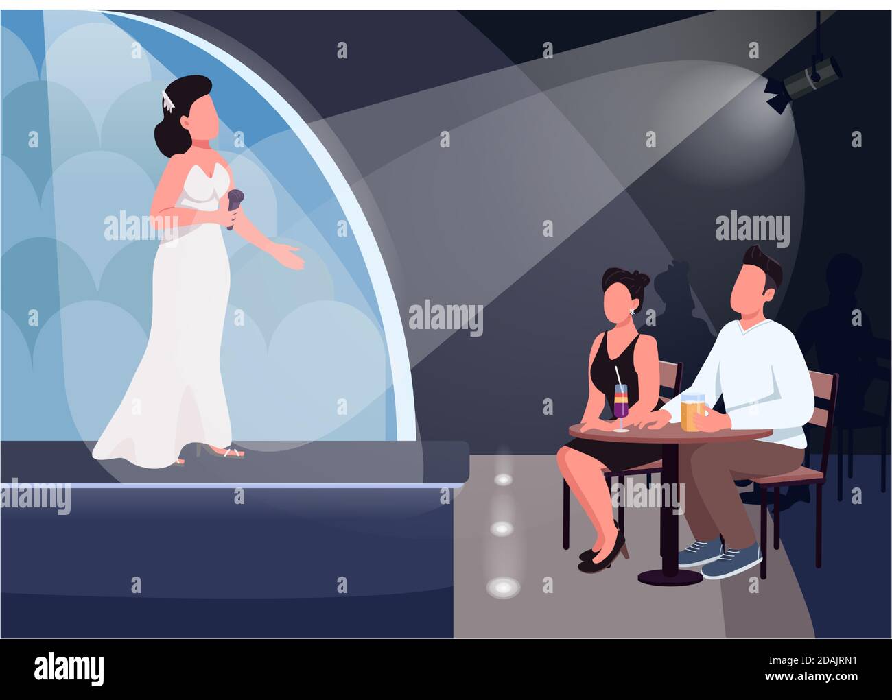 Couple watch performance flat color vector illustration Stock Vector ...