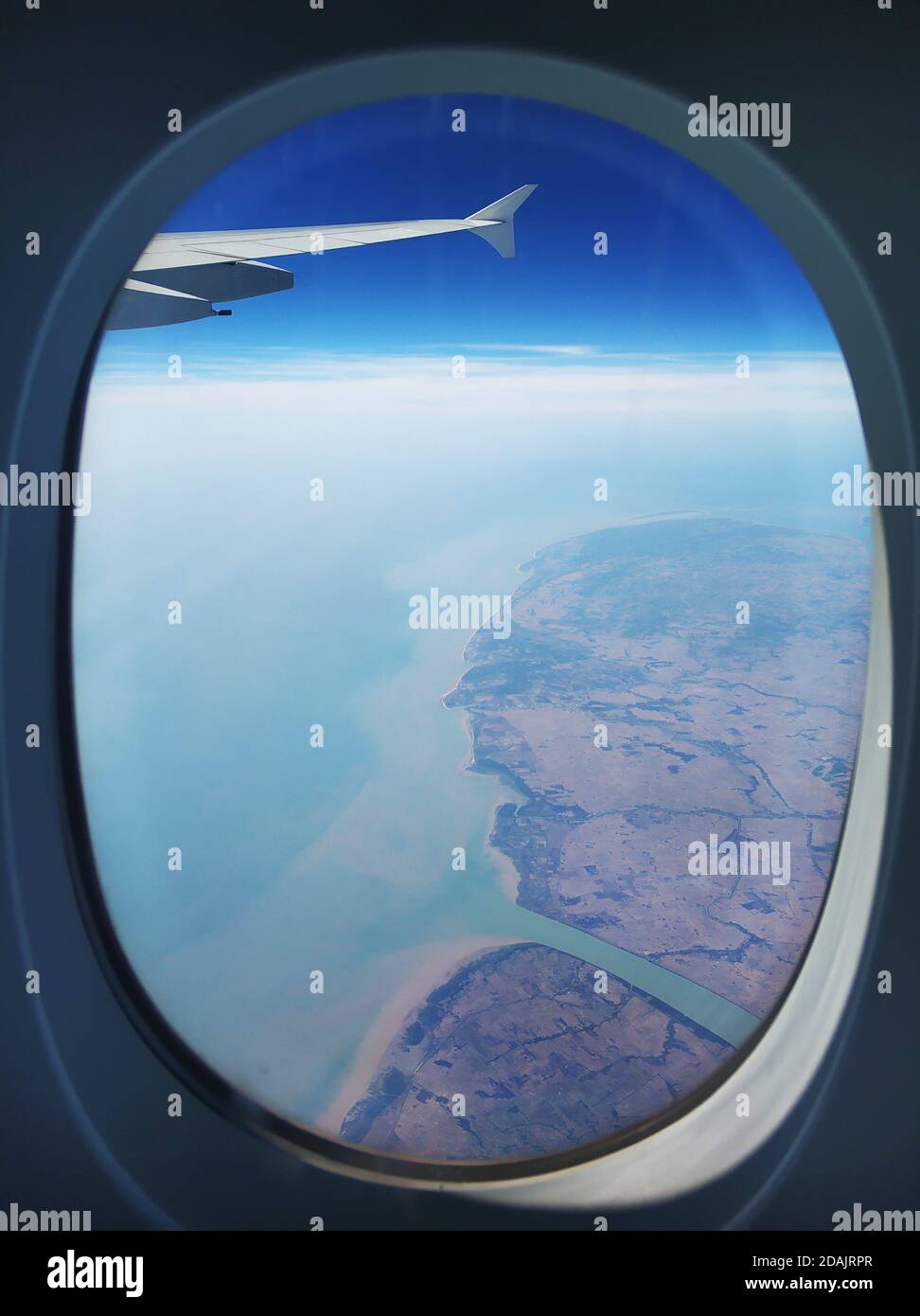 The view from the airplane window to the ground. Landscape view from ...