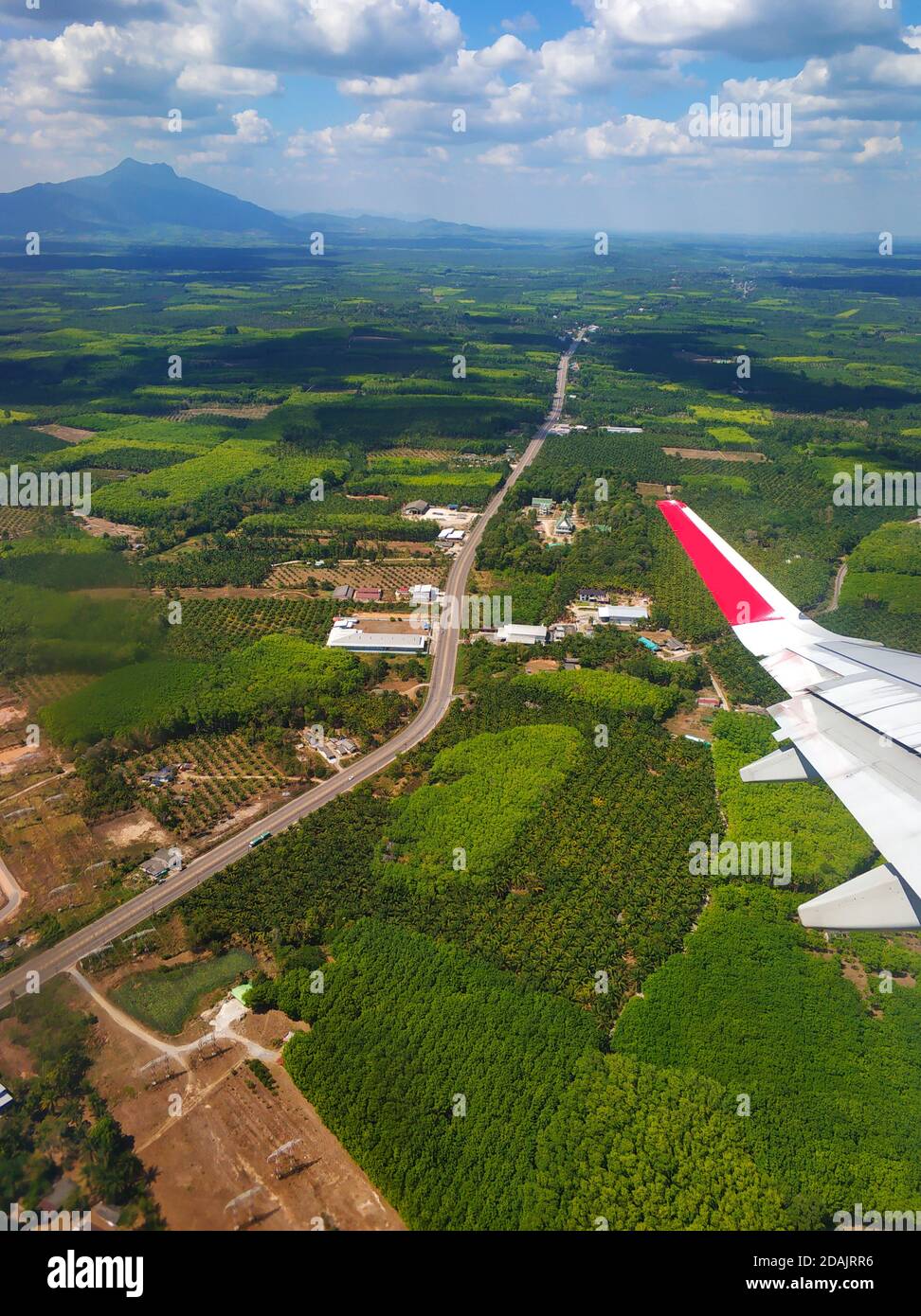 The view from the airplane window to the ground. Landscape view from ...