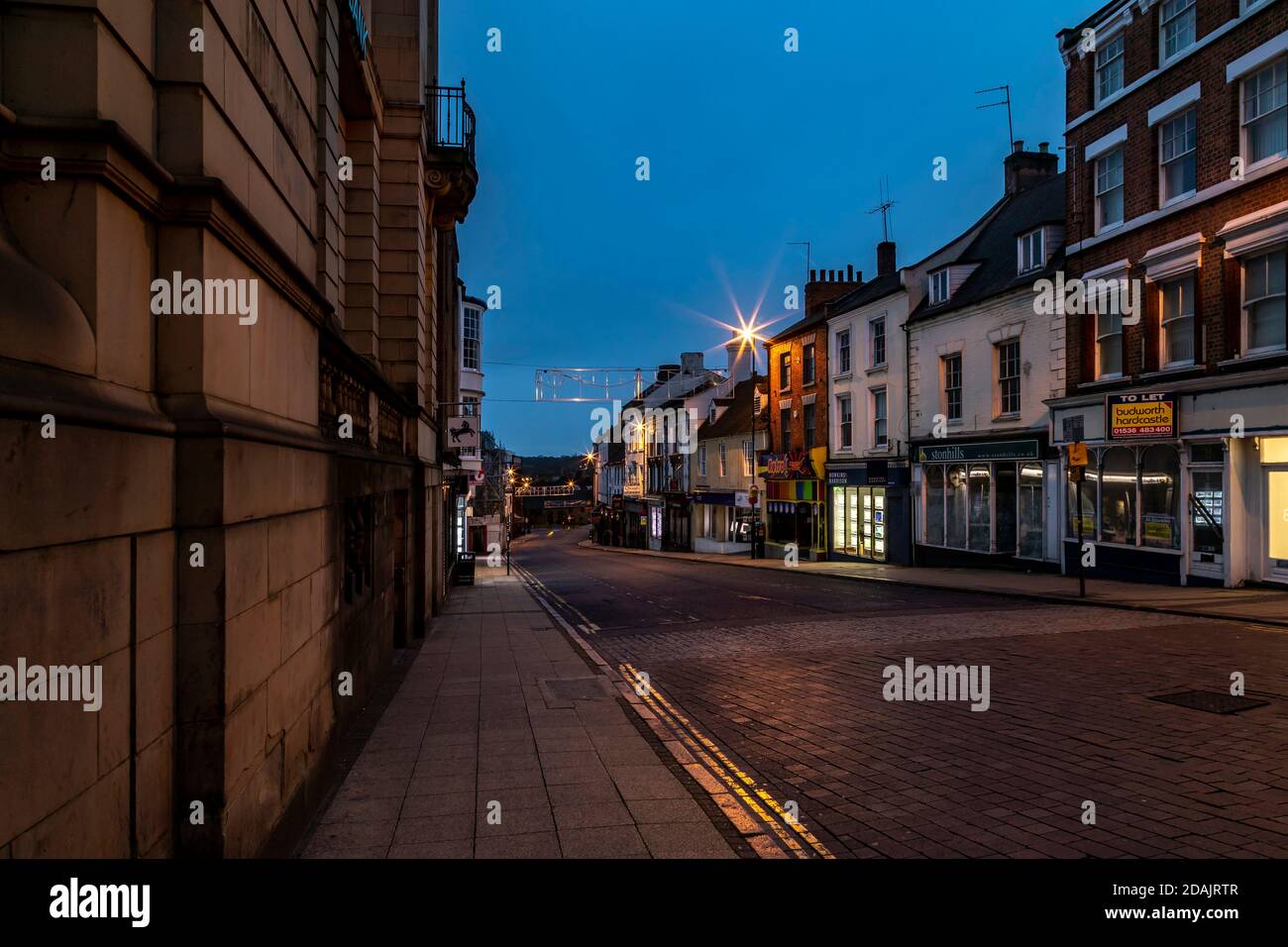 Looking down Bridge street in the town centre Northampton, England, UK ...