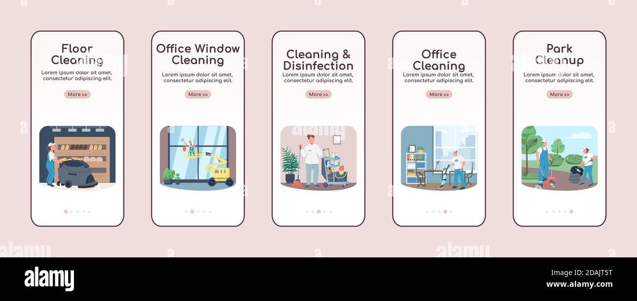 Cleaning business onboarding mobile app screen flat vector templates ... Cleaning business onboarding mobile app screen flat vector templates ...