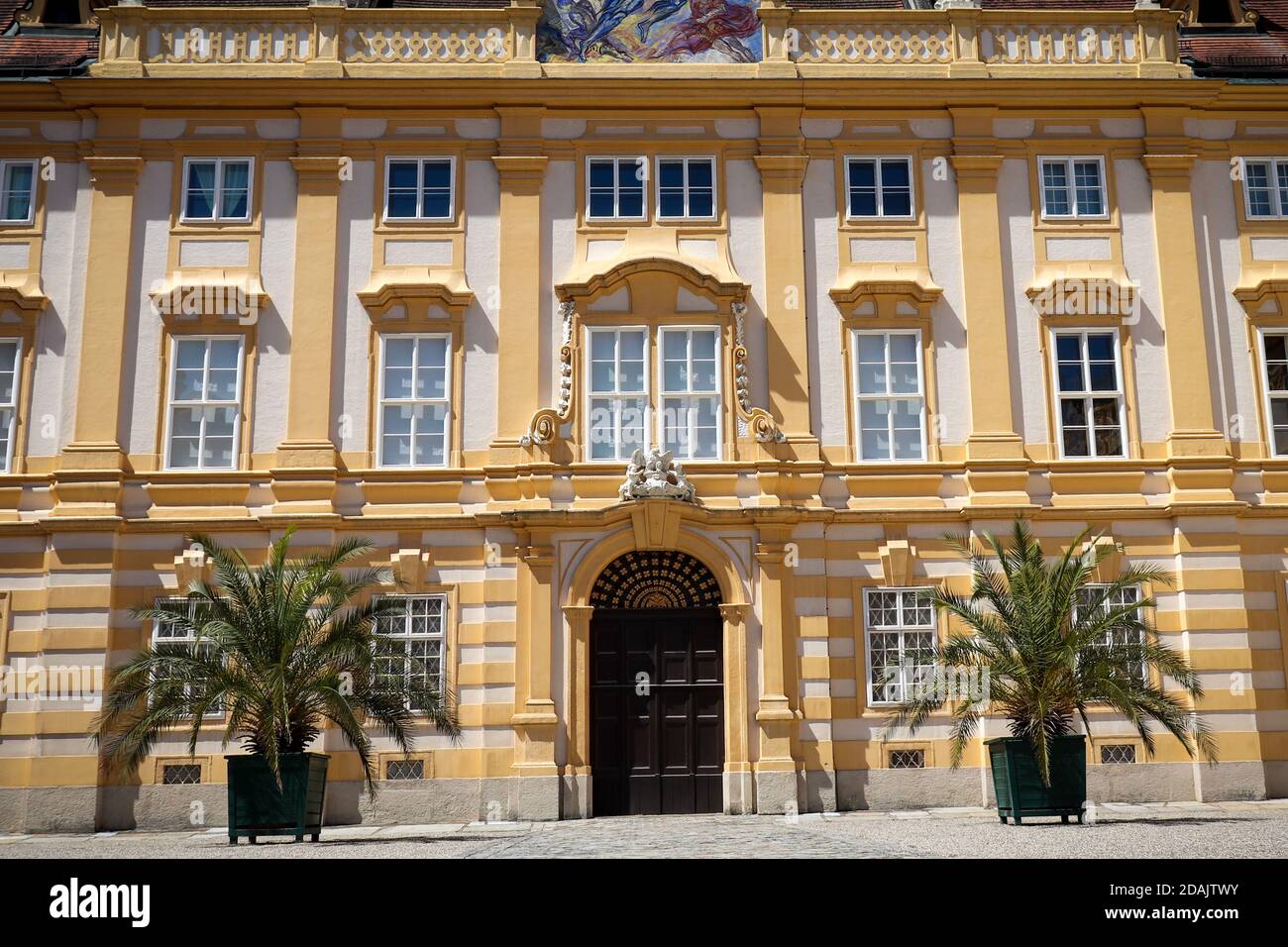 Outside wall with rows of windows at Melk Abbey in Melk, Austria Stock ...