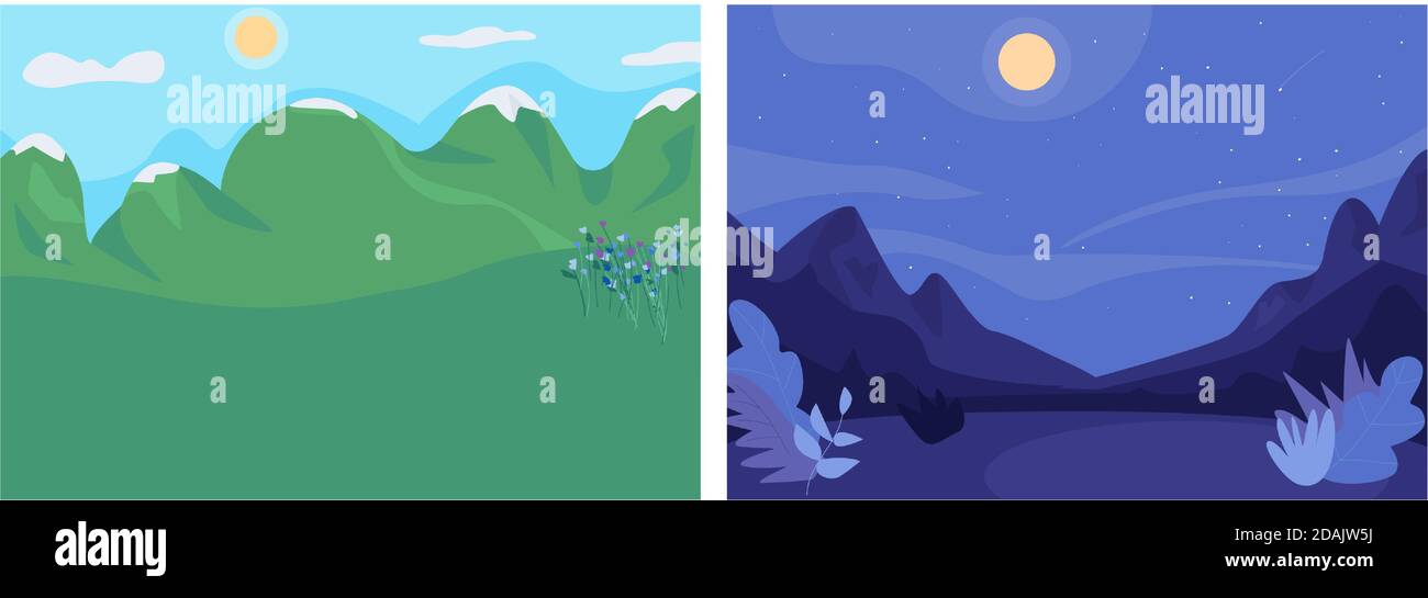 Day and night landscape flat color vector illustration set Stock Vector Image & Art - Alamy