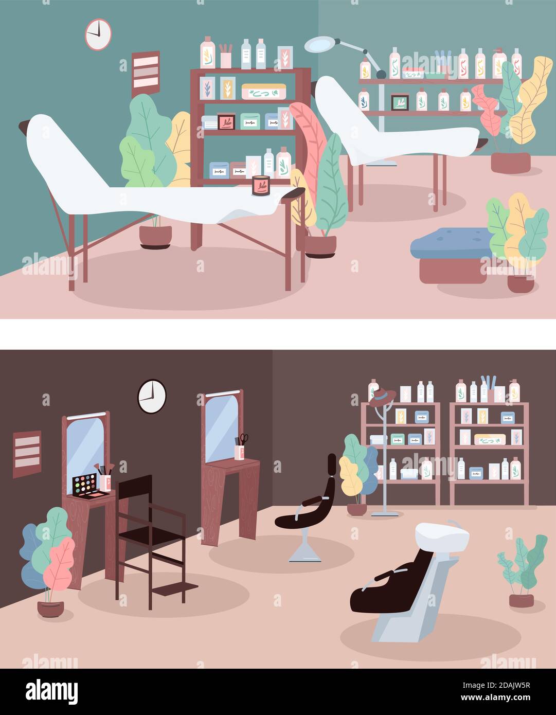 Beauty parlor flat color vector illustration set Stock Vector Image ...