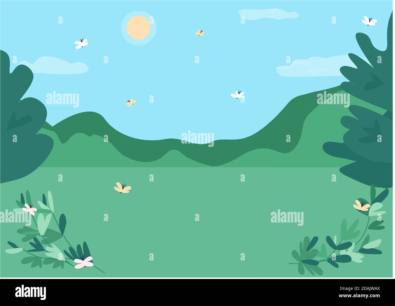 Daytime forest clearing flat color vector illustration Stock Vector ...