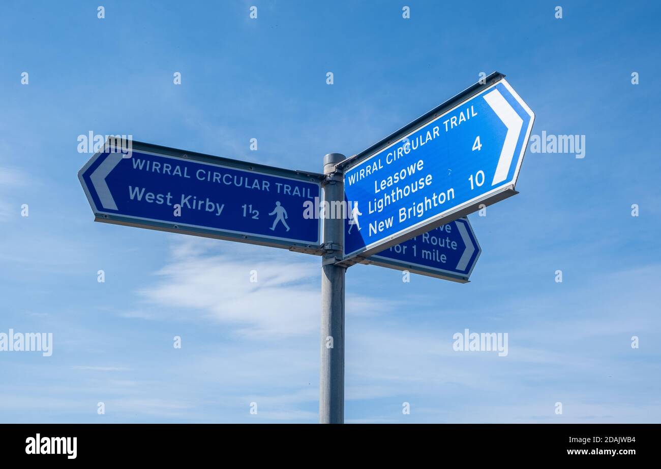 Pedestrian signs for wirral circular trail footpath in Hoylake ...