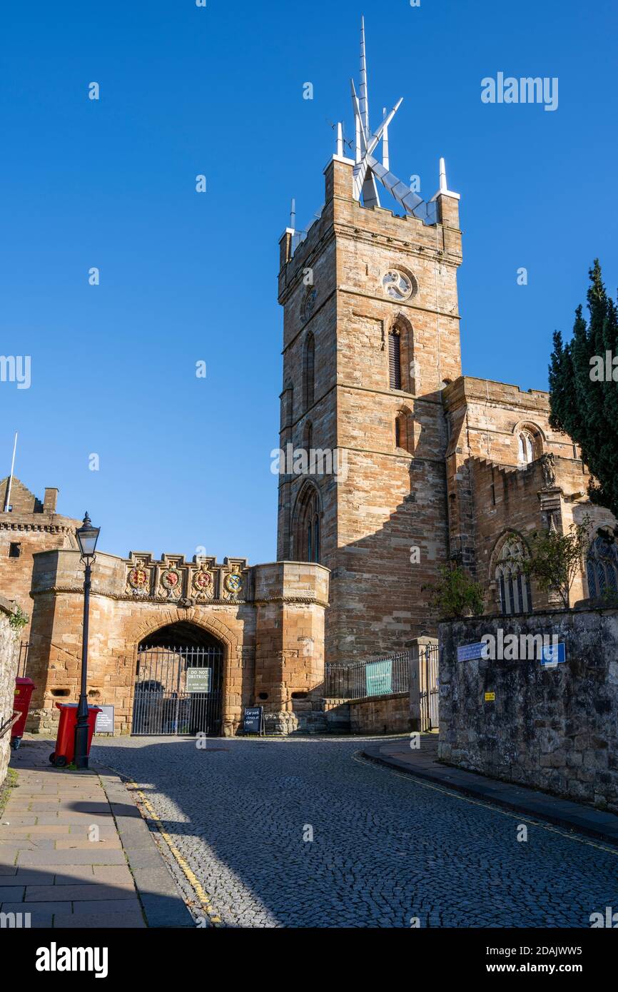 St Michael’s Parish Church viewed from the Kirkgate in Linlithgow, West ...