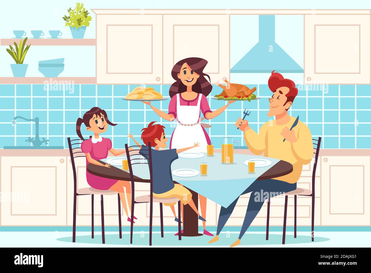 Dining Room With Family Cartoon Family In Dining Room Stock Vector