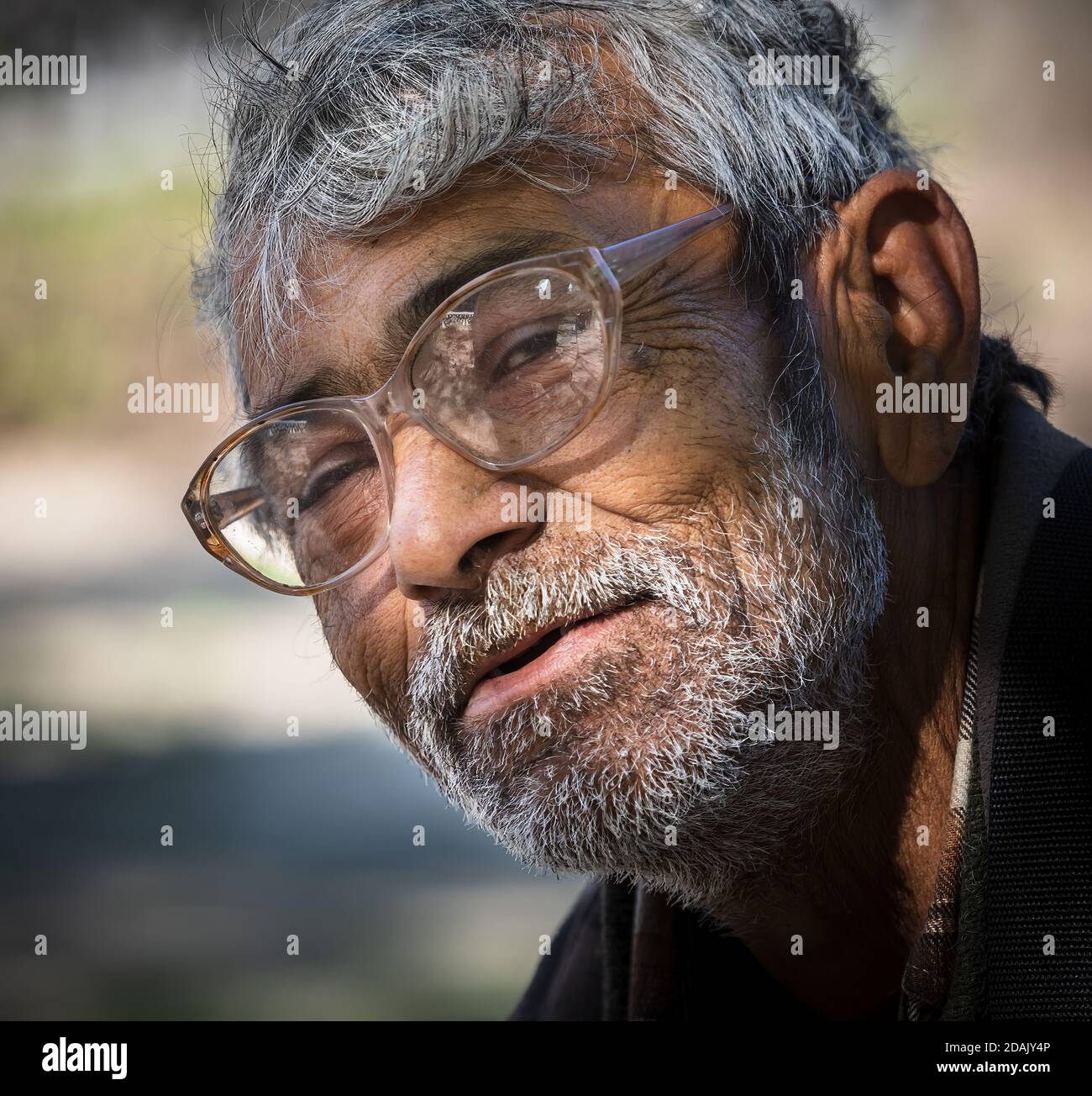 Homeless very old beggar man outdoors in city, asking for money ...