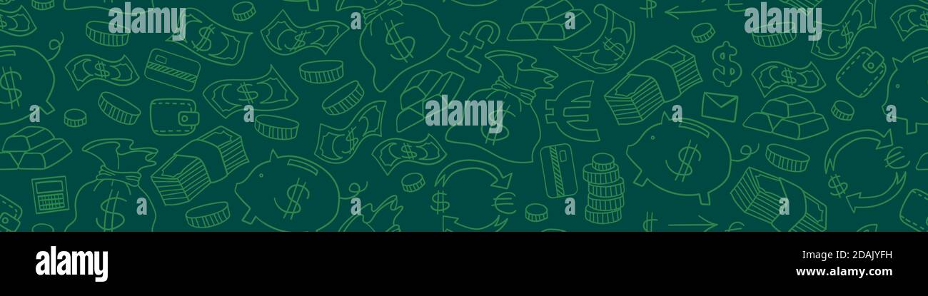 Seamless horizontal border with money hand drawn doodles. Financial ...