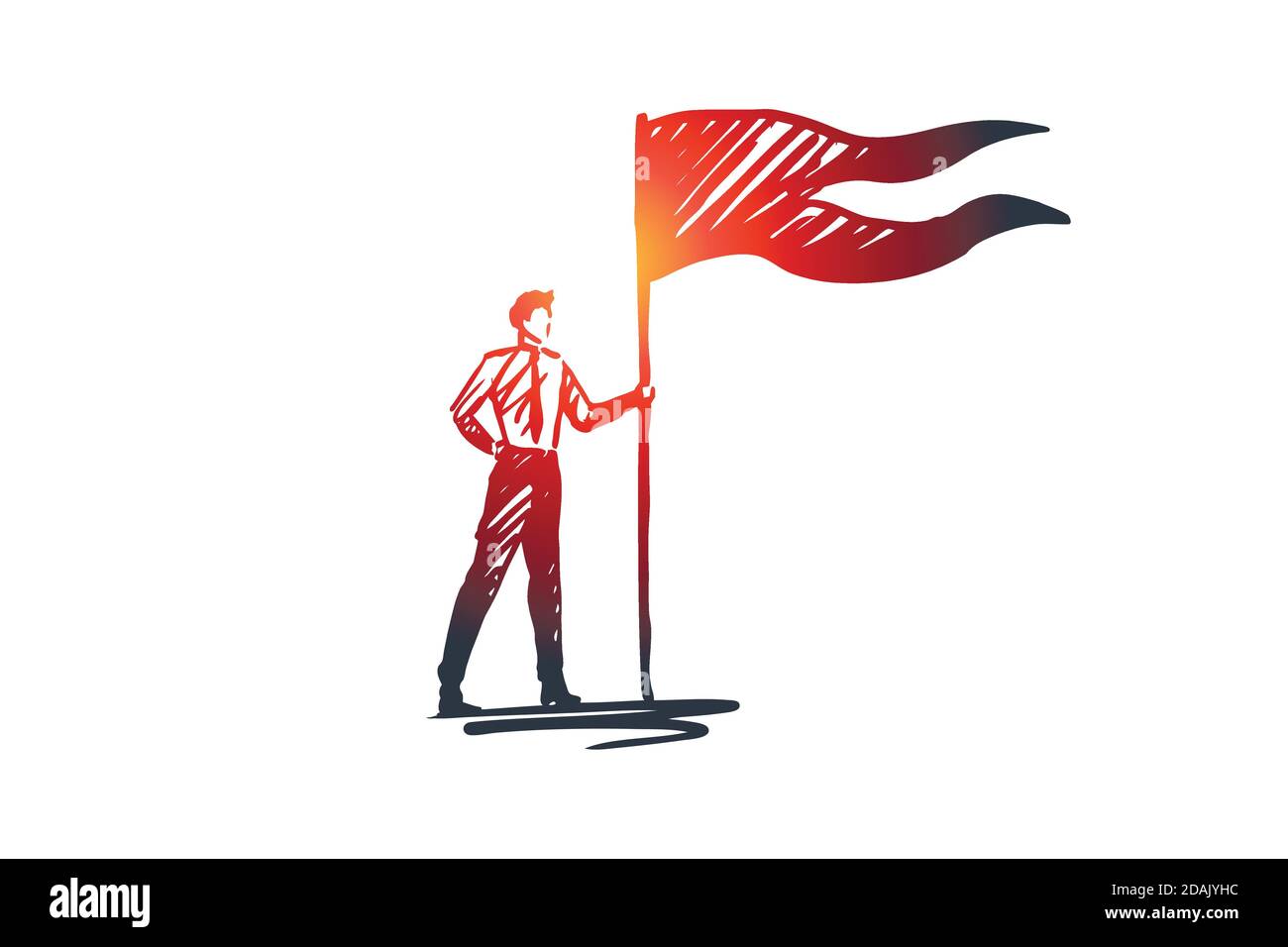 Goals, flag, winner, success, leader concept. Hand drawn isolated ...