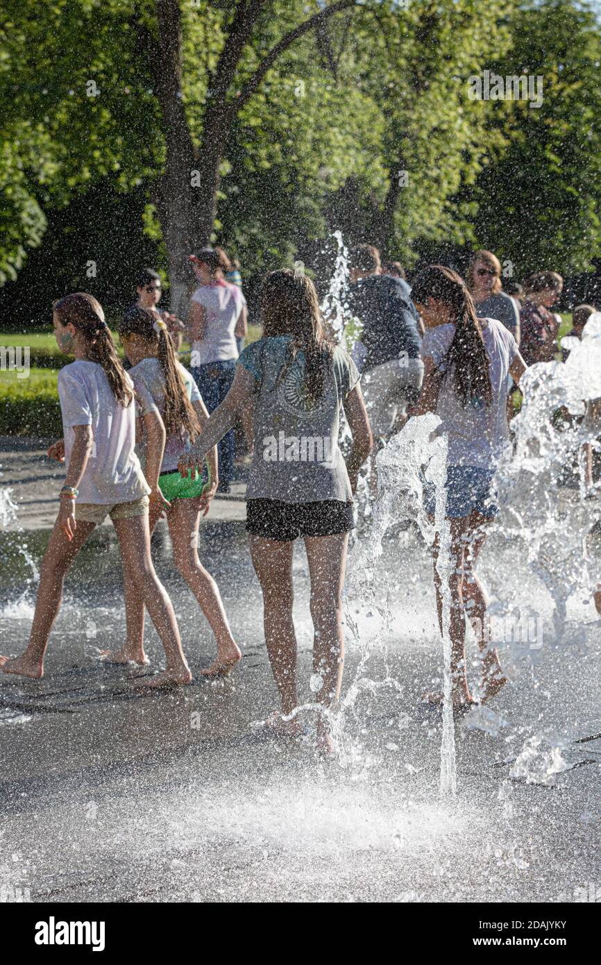 UZHGOROD, UKRAINE - May 28, 2017: Happy children playing in a water ...