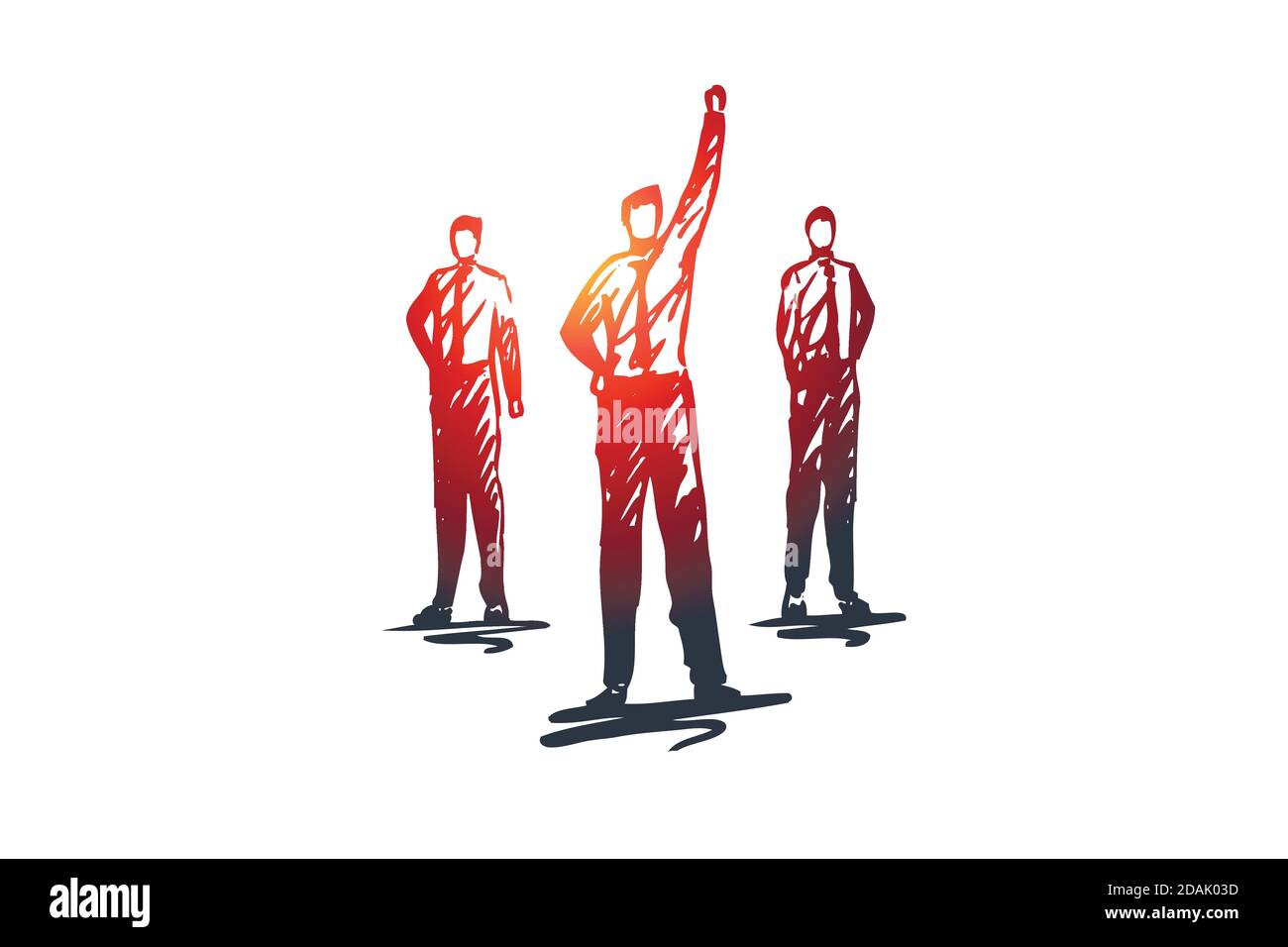 Leadership, team, teamwork, people, group concept. Hand drawn isolated ...