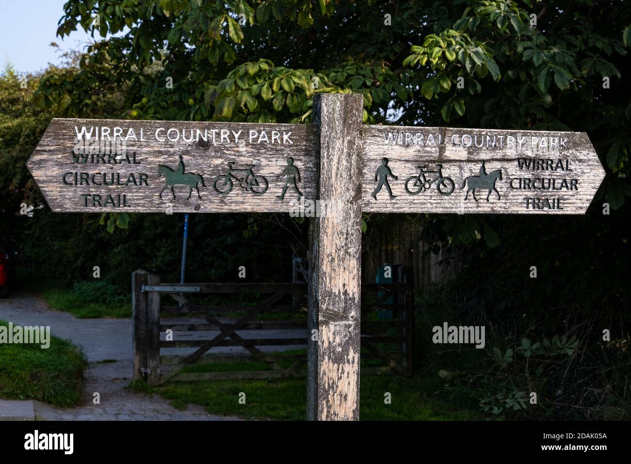 Wooden Wirral Country Park sign in Willaston Cheshire September 2020 ...