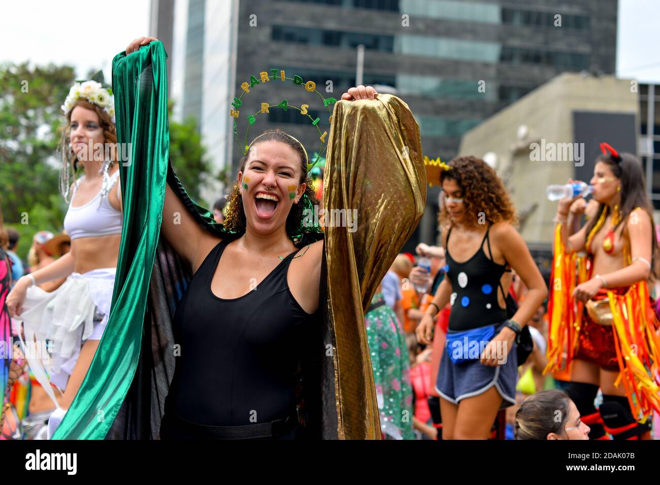Rio de Janeiro, Brazil - March 3, 2019: Brazilians celebrate street block carnival in various ...