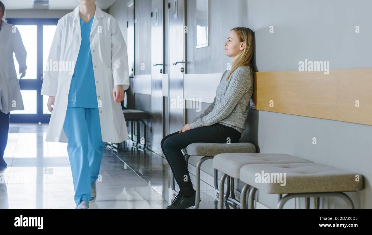 Busy Hospital Hallway. Medical Personnel, Doctors, Nurses, Surgeons ...